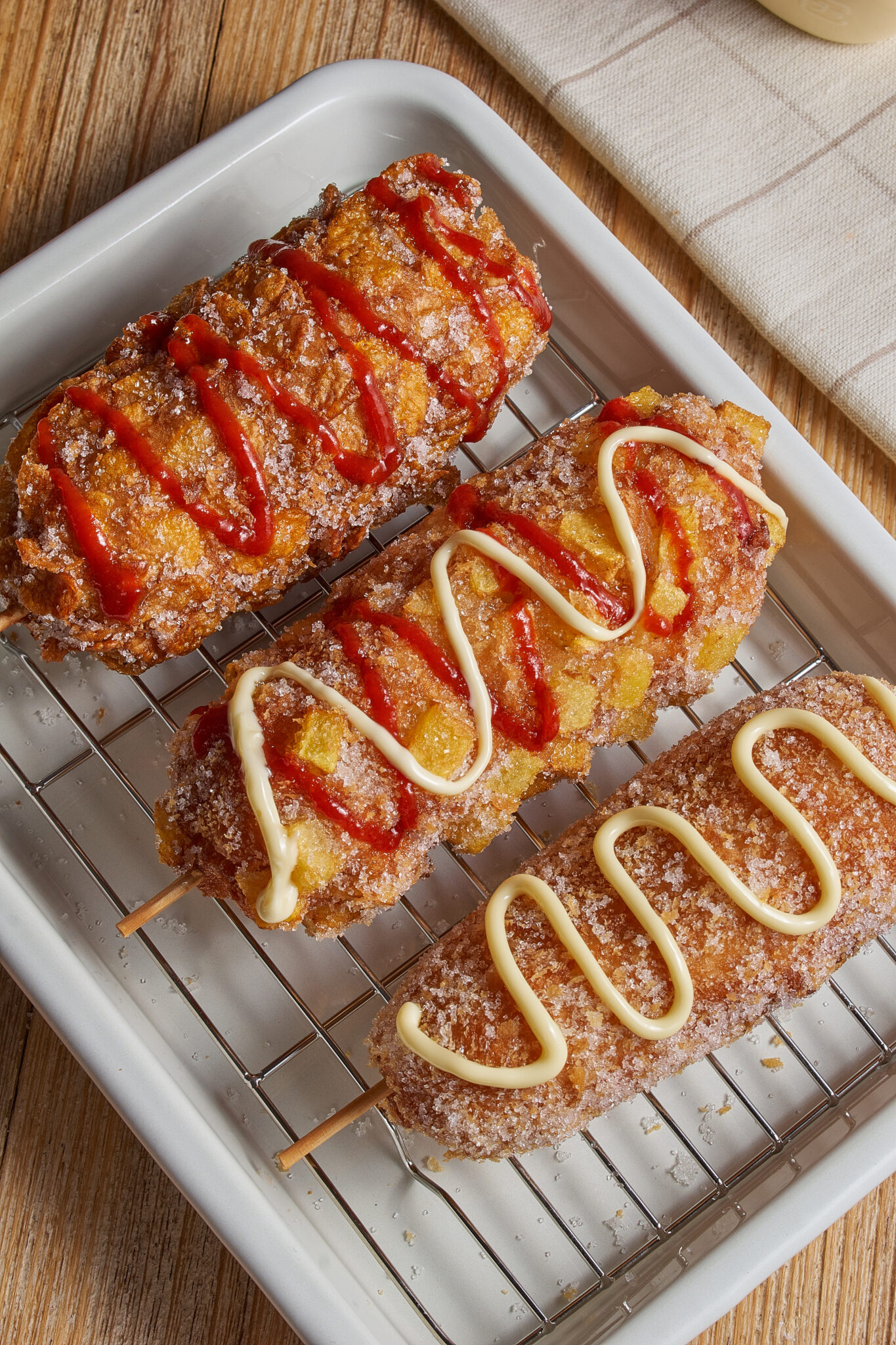 Cheesy Korean Rice Corn Dogs