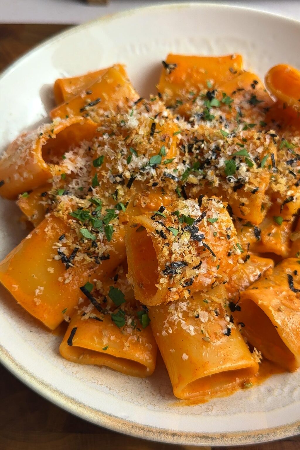 Gochujang Pasta with Furikake Breadcrumbs - EricTriesIt
