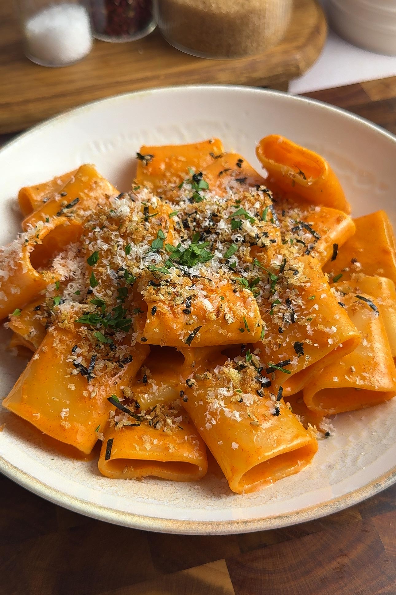 Gochujang Pasta with Furikake Breadcrumbs - EricTriesIt